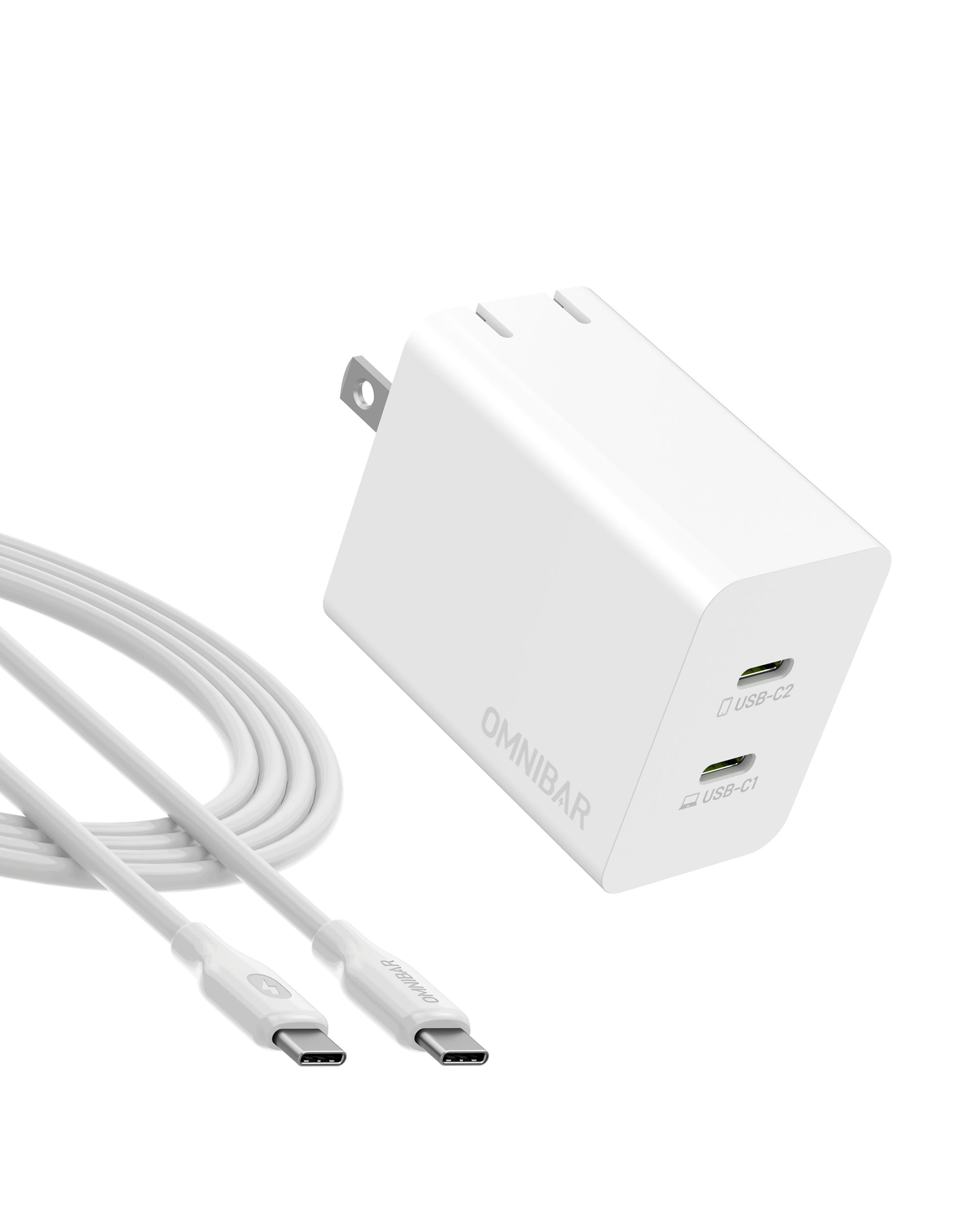 Omnibar PD45W Dual USB Fast Charger With USB-C to USB-C Cable 4FT, Whi ...
